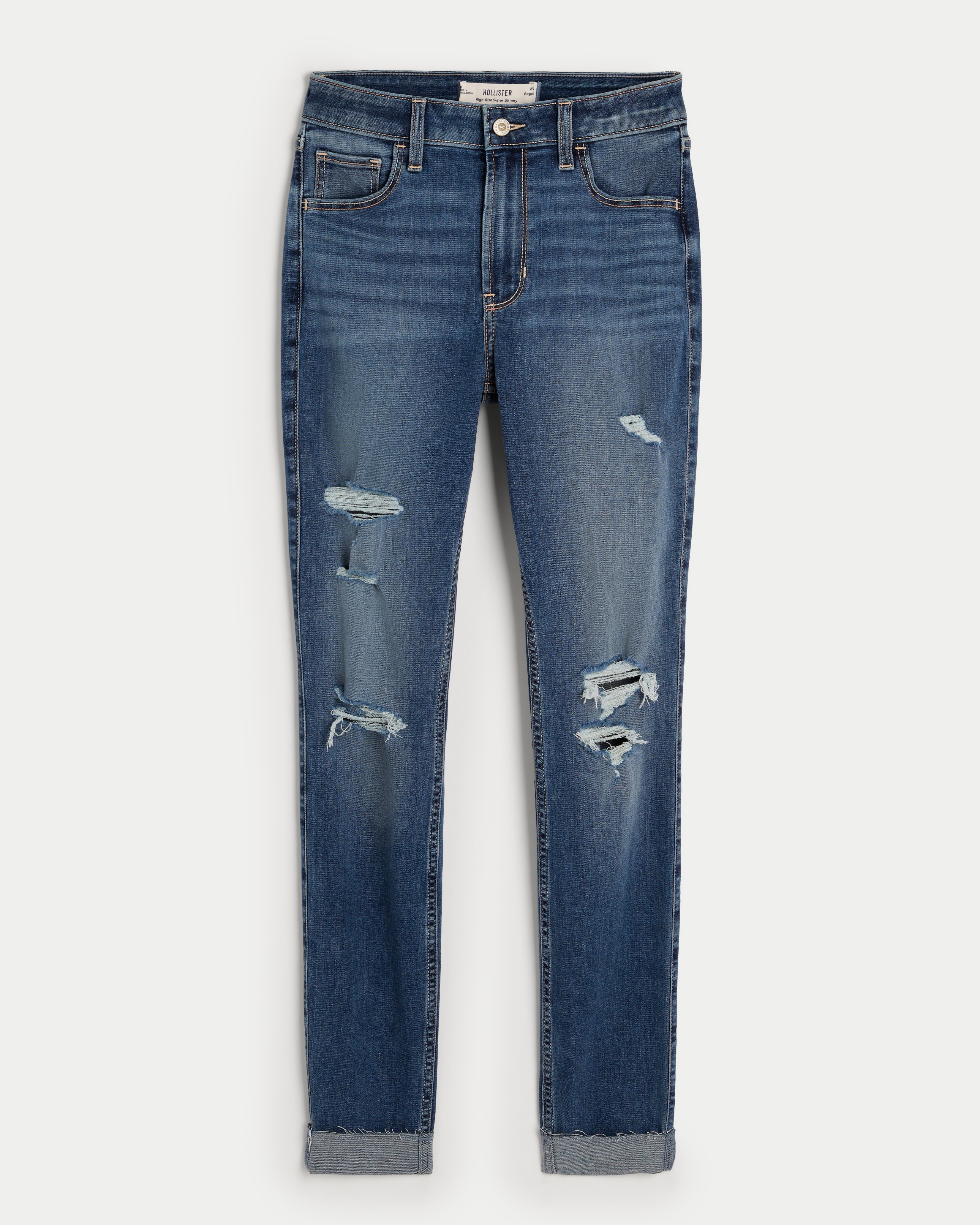 Women s High Rise Ripped Medium Wash Super Skinny Jeans Women s Bottoms HollisterCo
