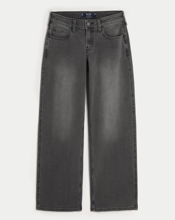 Womens Low Rise Washed Black Baggy Jeans Womens Clearance