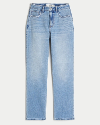 Mujeres Jeans rectos curvy de tiro alto con lavado claro Mujeres Prendas inferiores HollisterCo