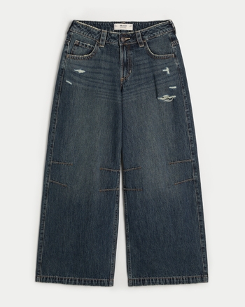 Women's Low-Rise Ripped Dark Wash Extreme Baggy Jeans | Women's ...