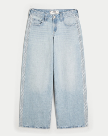 Women's Low-Rise Light Wash Lace Stripe Super Baggy Jeans | Women's ...