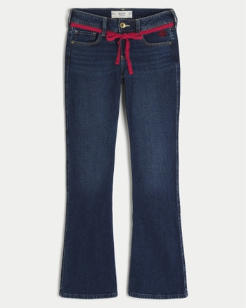 Women's Low-Rise Dark Wash Red Tie Waist Bootcut Jeans | Women's ...