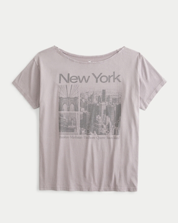 Womens Oversized Off The Shoulder New York Graphic Tee Womens Tops