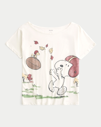 Women's Oversized Off-the-Shoulder Snoopy Graphic Tee | Women's ...