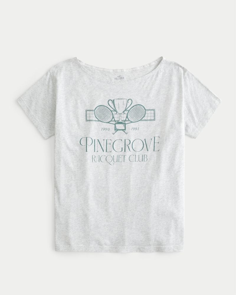 Women's Oversized Off-the-Shoulder Pinegrove Racquet Club Graphic Tee ...