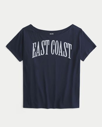 Womens Oversized Off The Shoulder East Coast Graphic Tee Womens