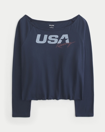 Women's Oversized Long-Sleeve USA Racing Graphic Tee | Women's Tops ...