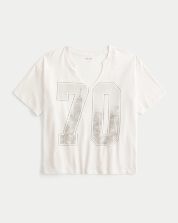 Women's Oversized Notch-Neck NYC Number Graphic Tee | Women's Tops ...