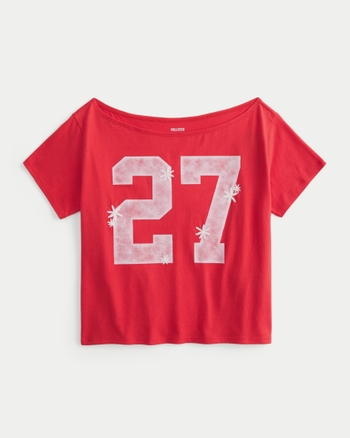 Women's Easy Off-the-Shoulder Number Graphic Tee | Women's Sale ...