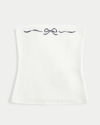 Women's Ribbed Strapless Embroidered Bow Tube Top | Women's Tops ...