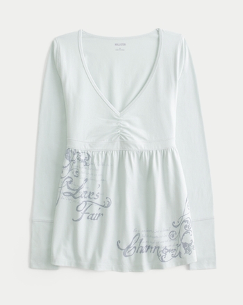 Women's Long-Sleeve Pinch Bust Graphic Babydoll Top | Women's Tops ...