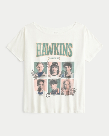 Women's Oversized Off-the-Shoulder Stranger Things Graphic Tee | Women's Tops | HollisterCo.com