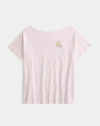Women's Oversized Off-the-Shoulder Strawberry Matcha Graphic Tee ...