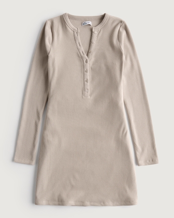 Women's Long-Sleeve Knit Henley Dress | Women's Clearance | HollisterCo.com